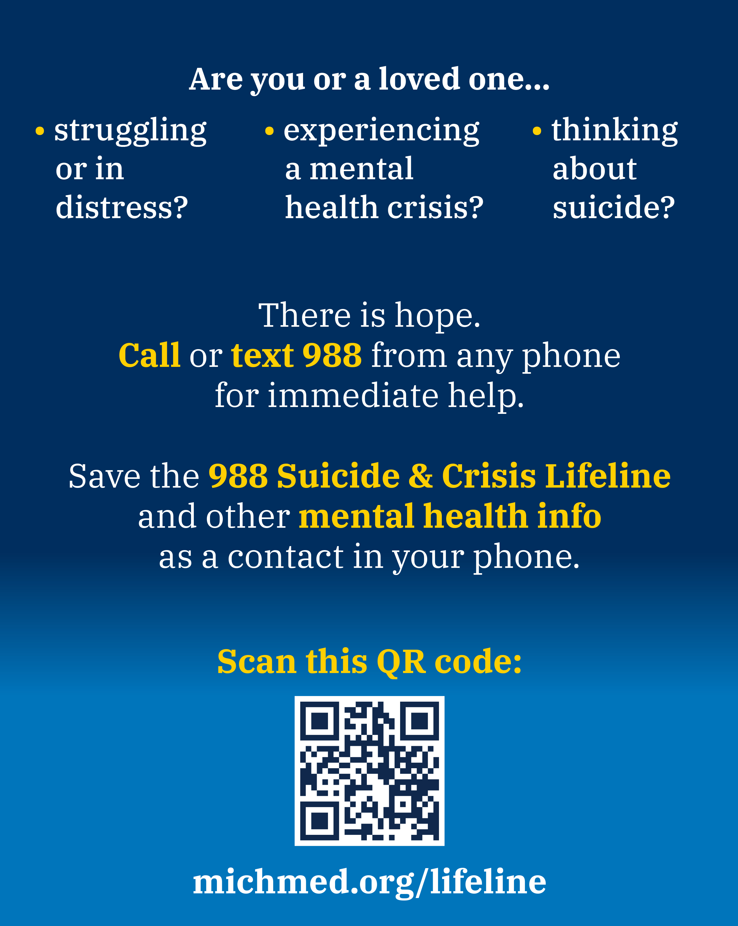 Department of Pathology - Crisis and Suicide Lifeline QR Code Resource